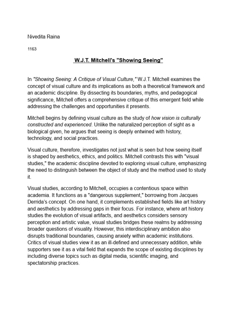 Critique of Visual Culture by W.J.T. Mitchell | PDF | Aesthetics ...
