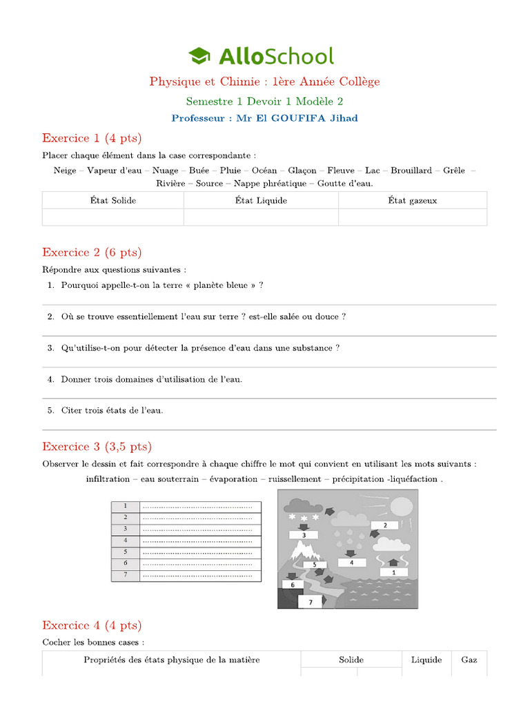 PC 1ac Semestre 1 Devoir 1 Modele 2 1 | PDF