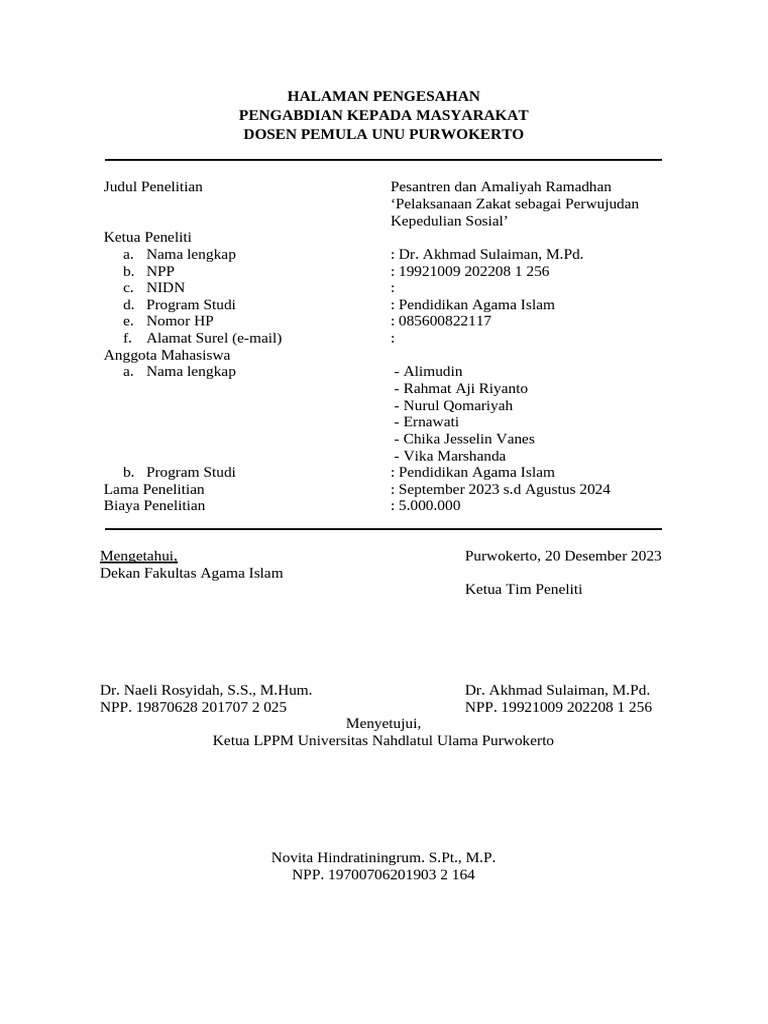 HALAMAN PENGESAHAN PKM | PDF