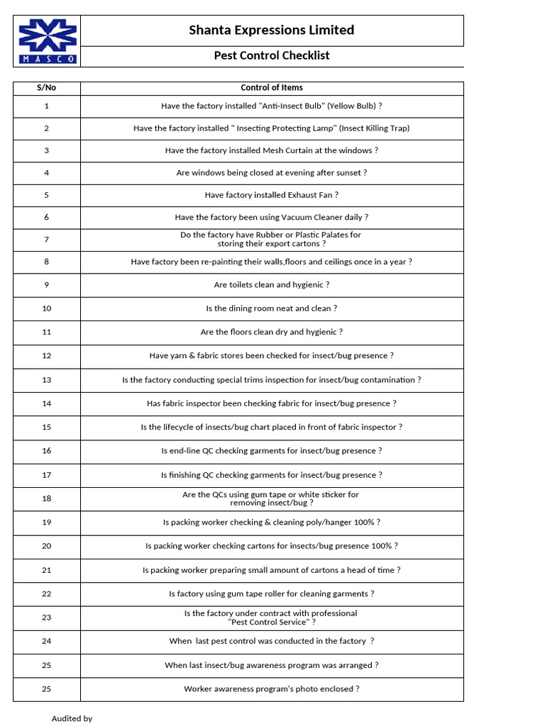 Pest Control Checklist - May-24 | PDF