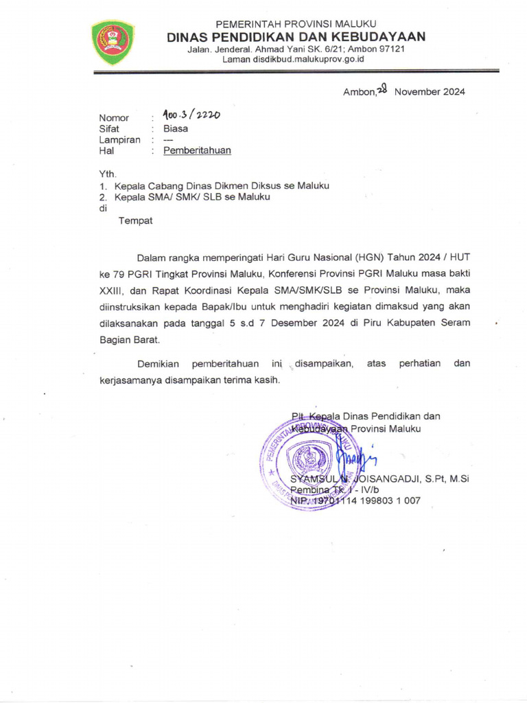 Pemberitahuan Hut HGN | PDF