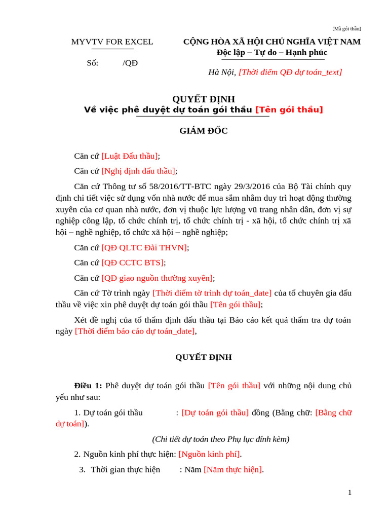 Quyet Dinh Phe Duyet Du Toan | PDF