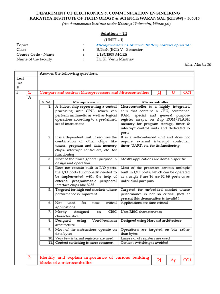Mces Eci t1 Solutions 2024-25 | PDF | Microcontroller | Computer Engineering