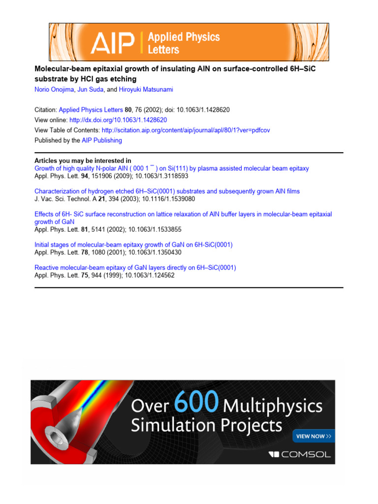 MBE Growth of Insulating AlN On Surface-Controlled 6H-SiC Substrate by ...