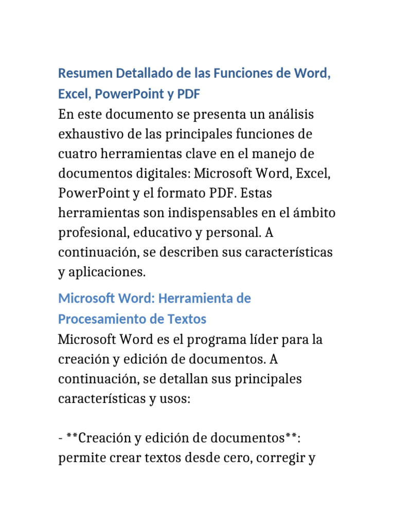 Resumen Ampliado Funciones Word Excel PowerPoint PDF | PDF | Microsoft PowerPoint | Microsoft Excel