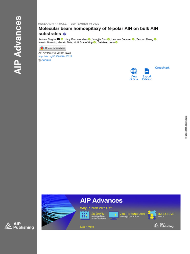 Molecular Beam Homoepitaxy of N-Polar AlN On Bulk Al Substrate | PDF ...