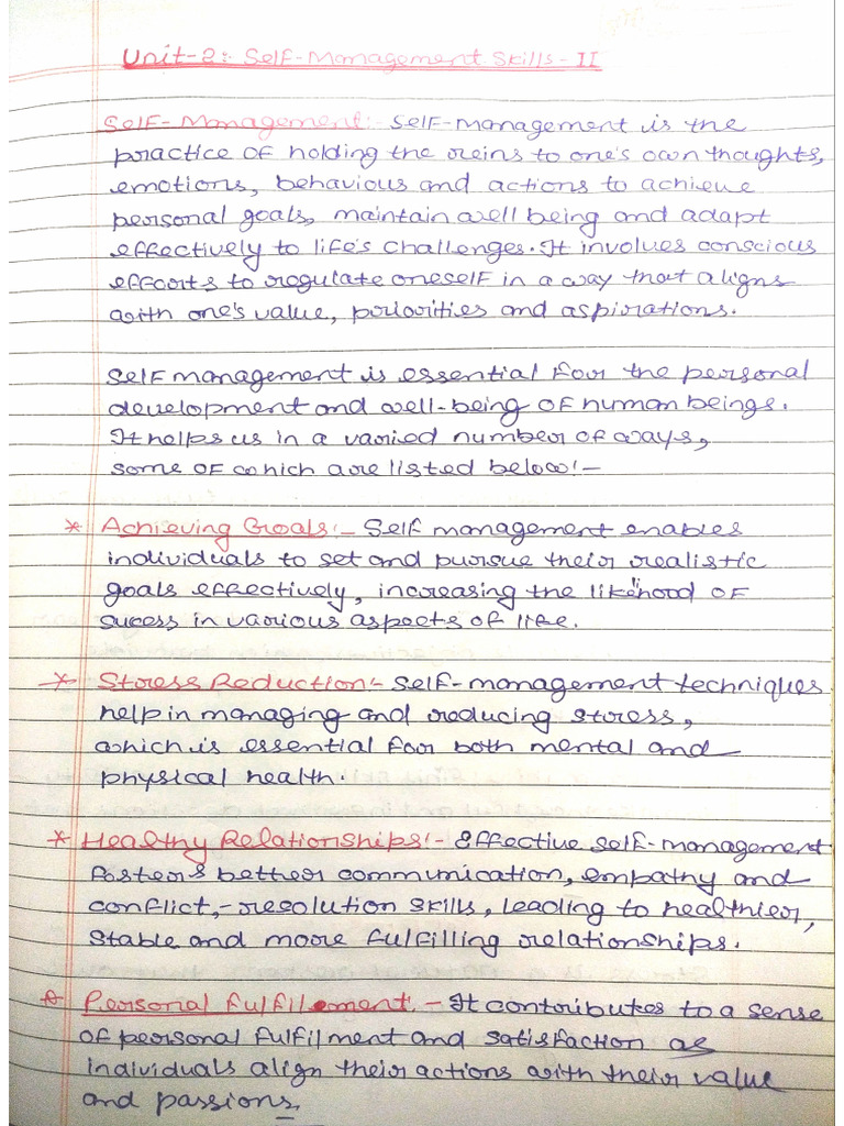 X unit-2 Self Management Skills II | PDF