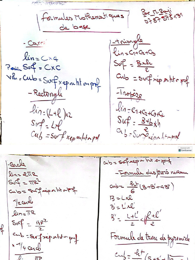 Formules Mathématiques de Base | PDF