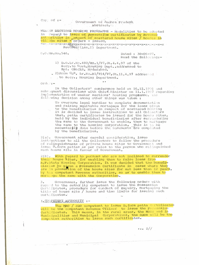 Possession Certificate Guidelines AP | PDF