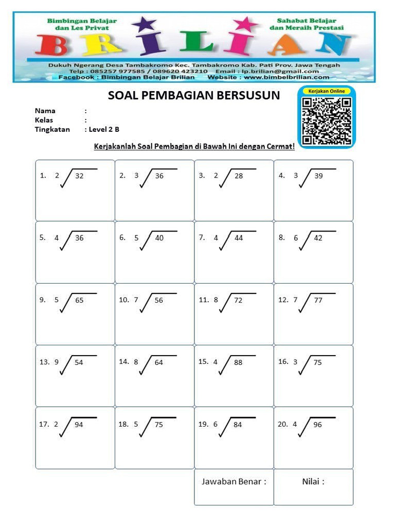 Soal Pembagian Bersusun Bimbel Brilian 2 B | PDF