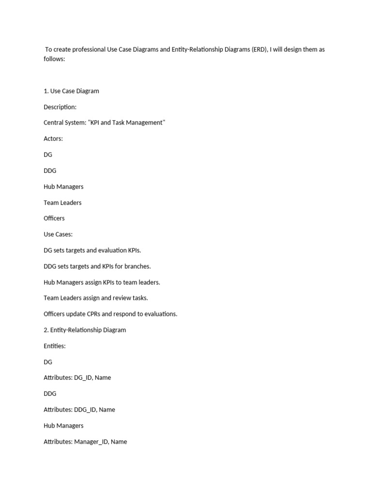 Use Case and ER Diagrams for KPI Management | PDF