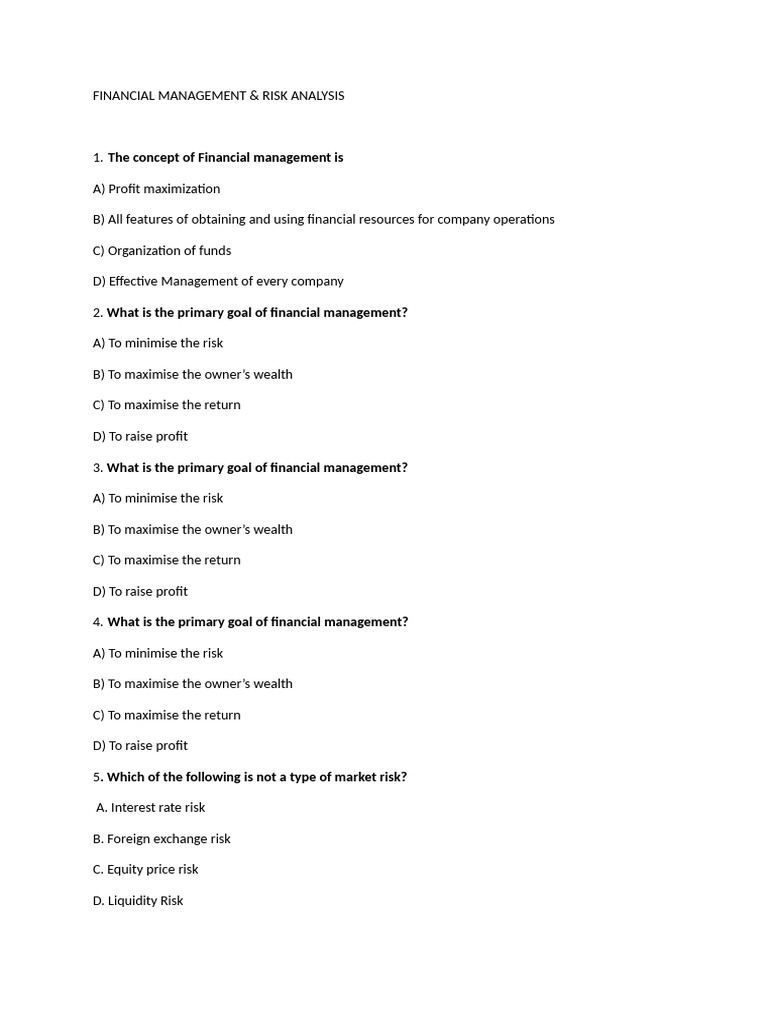 FINANCIAL MANAGEMENT & RISK ANALYSIS BBA 5th SEM | PDF
