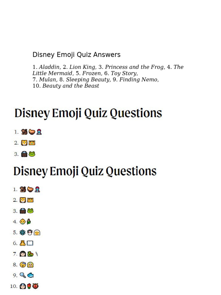 Disney Emoji Quiz Answers | PDF