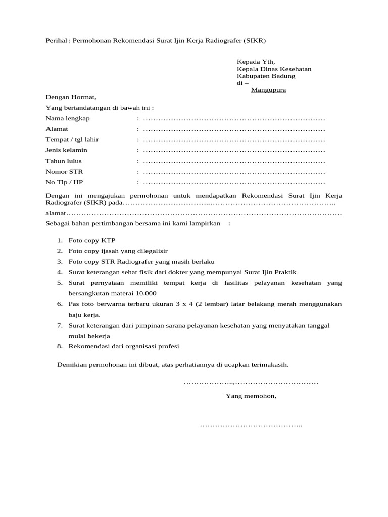 Permohonan Rekomendasi SIK Radiografer | PDF