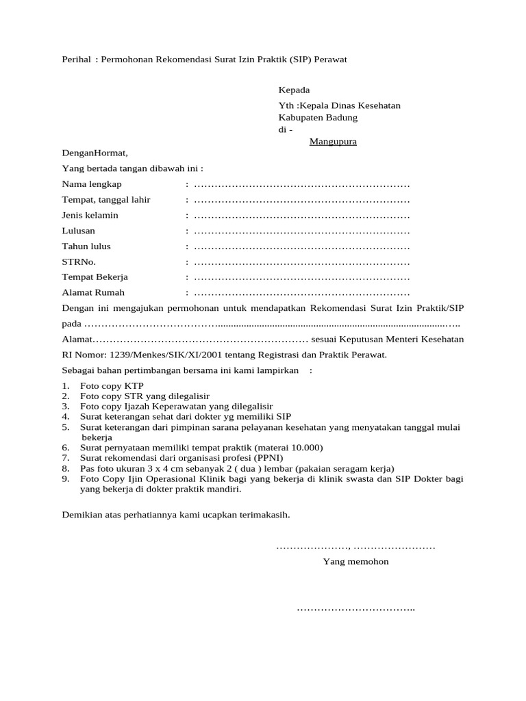 Permohonan SIP Perawat Badung | PDF