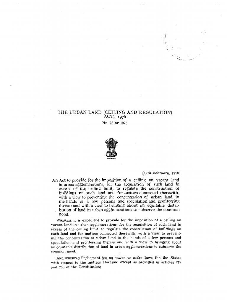 The Urban Land (Ceiling and Regulation) Act, 1976 | PDF