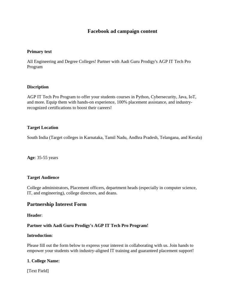 It Tech Pro College Tie Up Program FB Ad Content - Edited | PDF