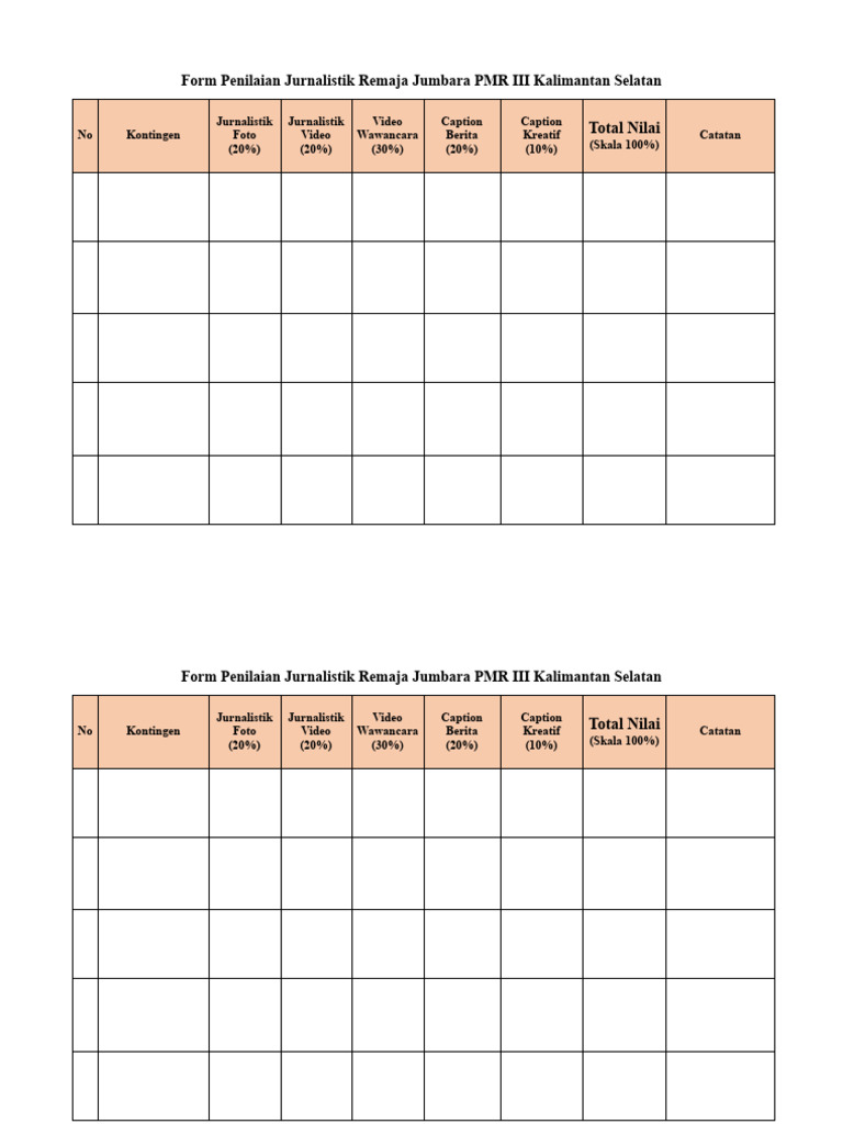 Form Penilaian Jurnalistik Remaja | PDF