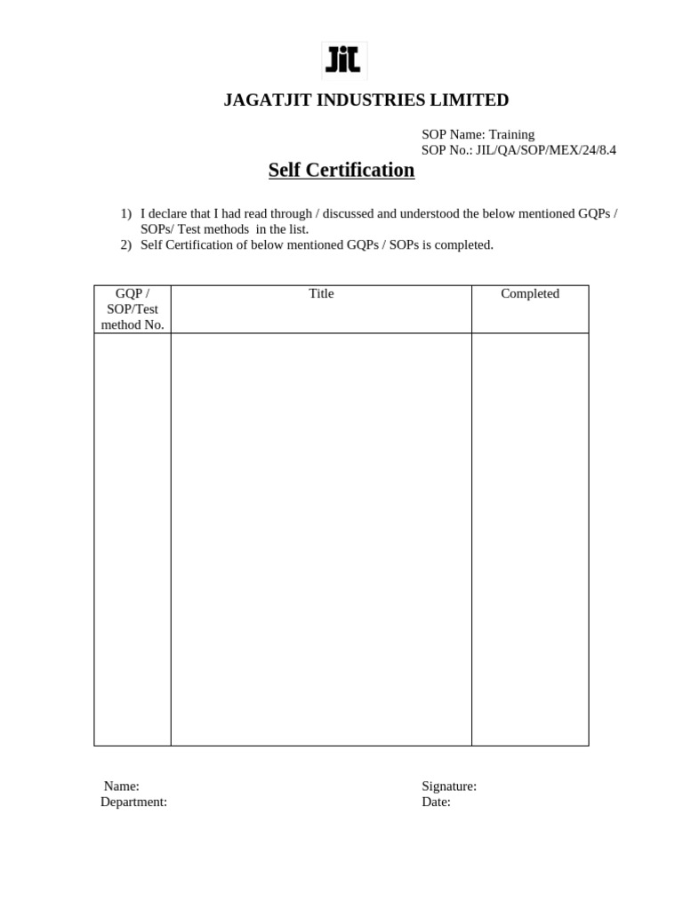 8.4 Self Certification | PDF