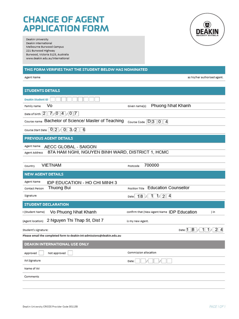Change of Agent Application Form | PDF