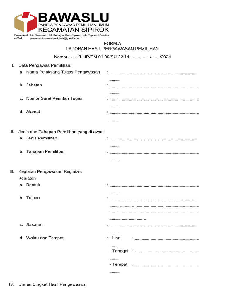 Draft FORMULIR MODEL A-LHPP (PTPS) | PDF