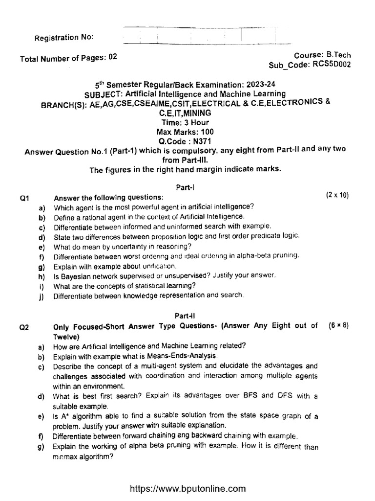Btech All 5 Sem Artificial Intelligence and Machine Learning Rcs5d002 2024 | PDF