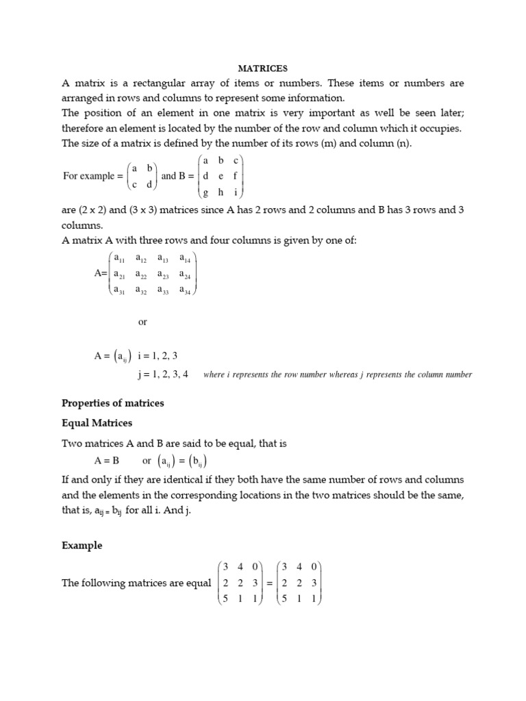 Matrices | PDF | Matrix (Mathematics) | Mathematics Matrices | PDF | Matrix (Mathematics) | Mathematics