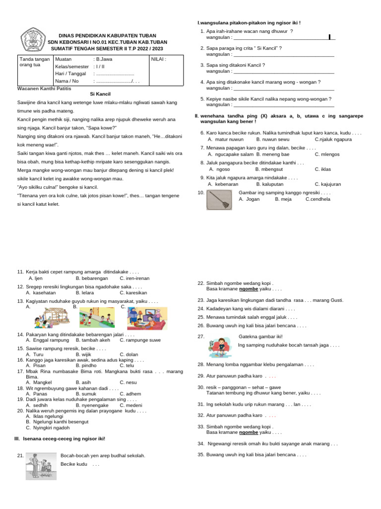 PTS smtr 2 B.Jawa | PDF