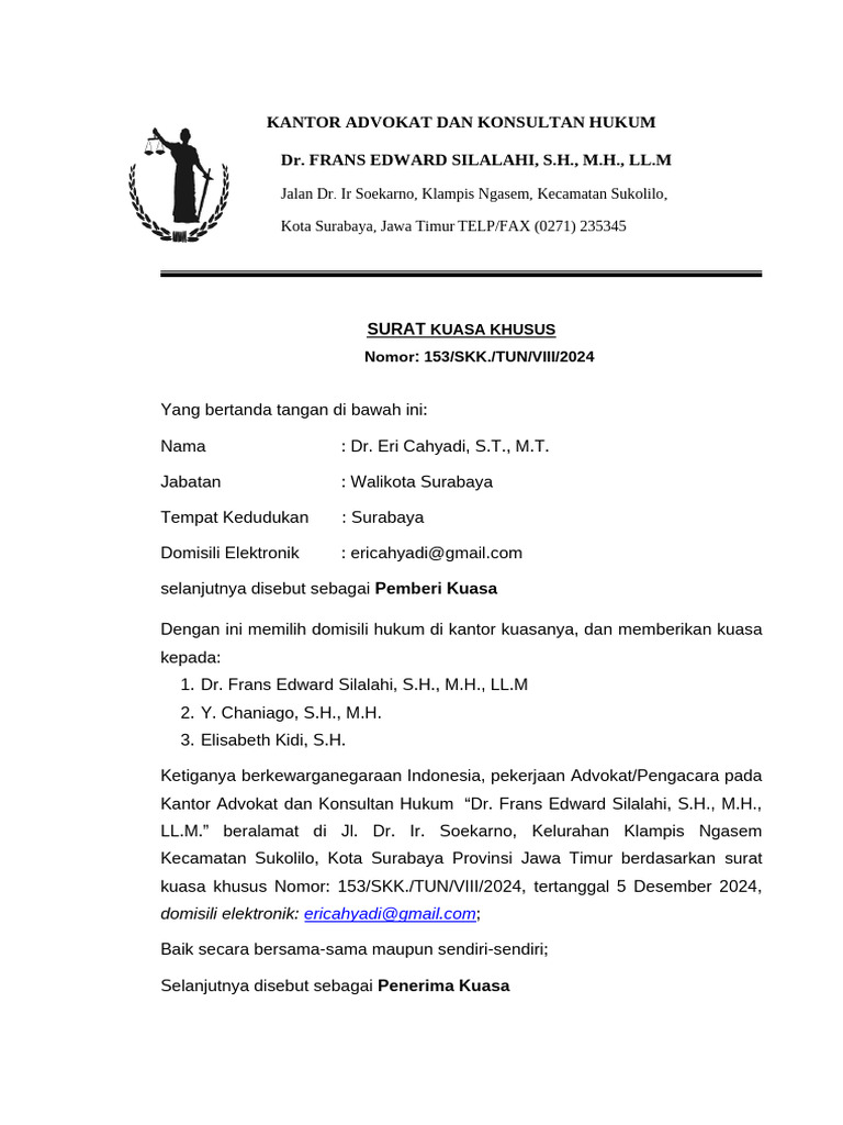 Surat Kuasa Hukum Termohon PTUN | PDF