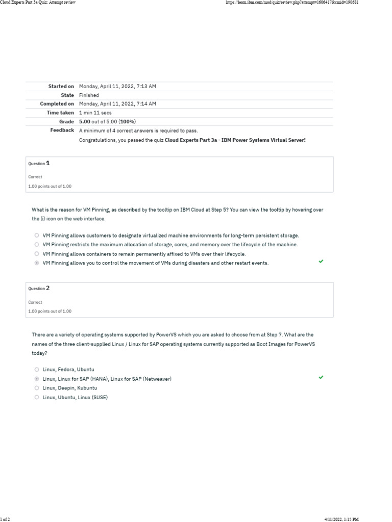 Cloud Experts Part 3a Quiz Attempt Review | PDF | Virtual Machine | Linux
