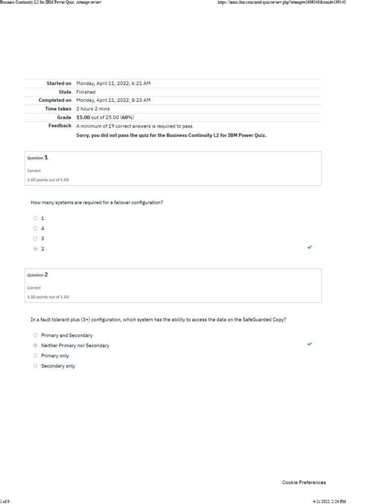Business Continuity L2 For IBM Power Quiz Attempt Review | PDF | Central Processing Unit ...
