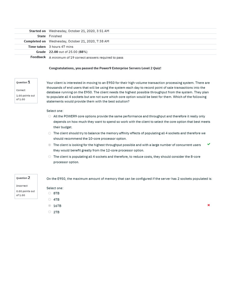 POWER9 Enterprise Servers Level 2 Quiz - Attempt Review1 | PDF ...