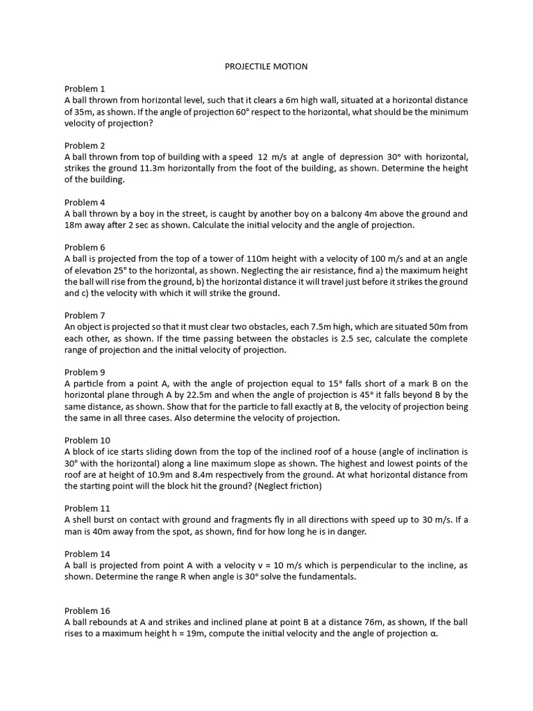 PROJECTILE-MOTION-Problem-Sets | PDF | Physical Quantities | Physical ...