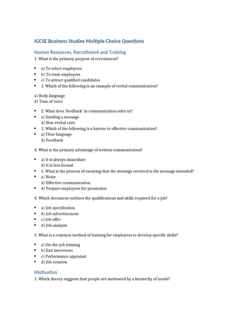 IGCSE Business Studies Questions | PDF | Expense | Revenue