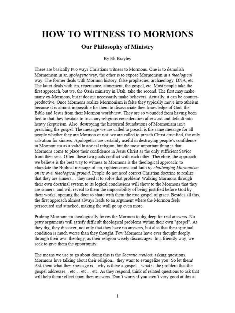How To Witness To Mormons - Jim Wilson | PDF | The Church Of Jesus ...