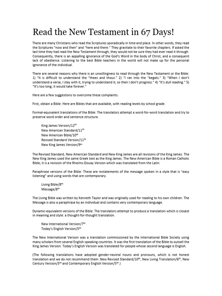 Read the New Testament in 67 Days | PDF | King James Version | Bible