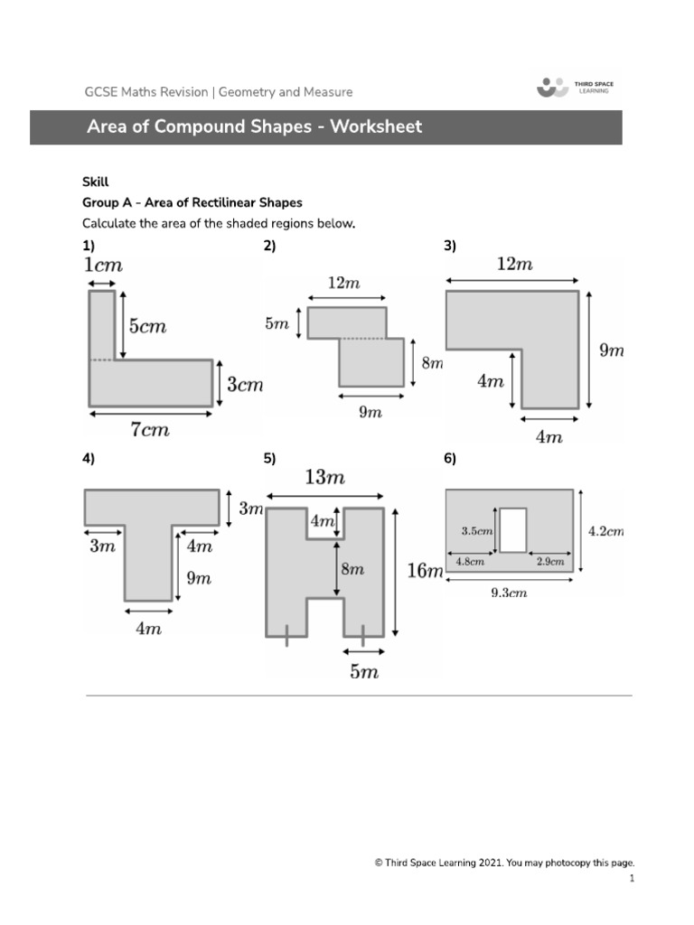 Area of Compound Shapes Worksheet | PDF