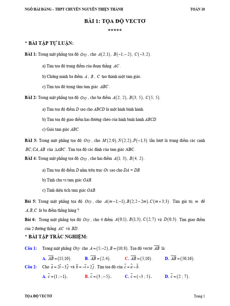 2023 BÀI 1 TỌA ĐỘ VECTO | PDF
