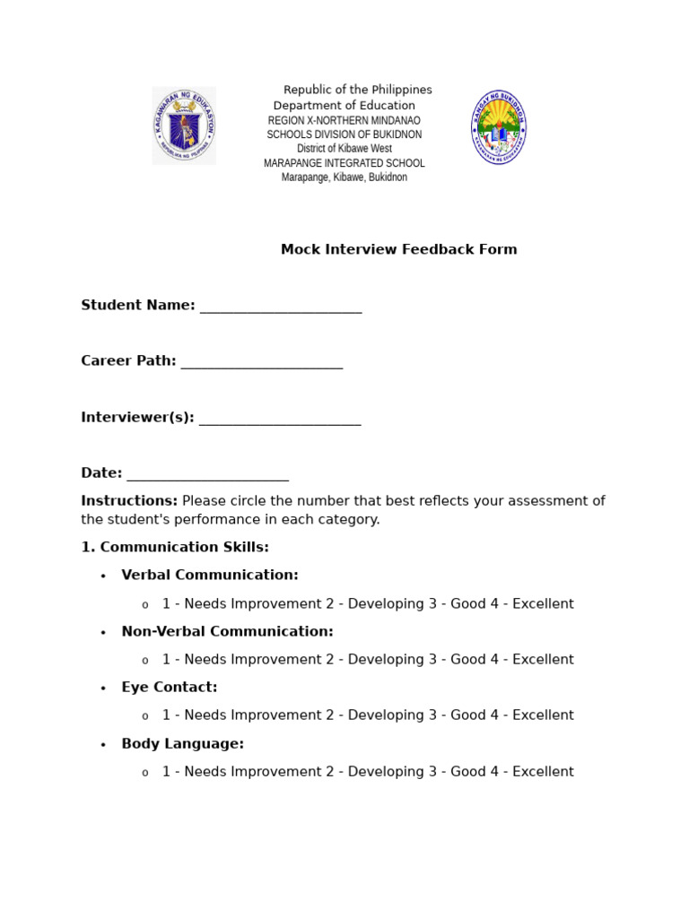 Mock Interview Feedback Form | PDF | Communication | Learning