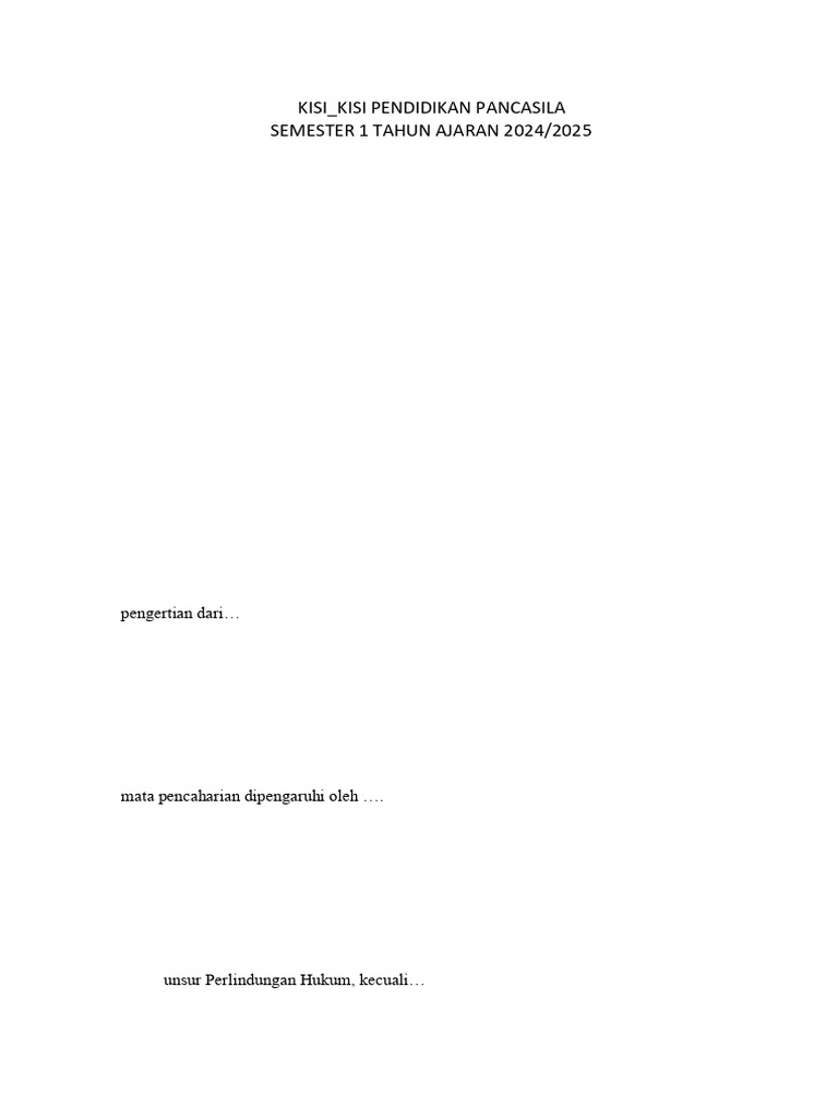 KISI-KISI SOAL PPKN KELAS XII 2425 Ganjil KURIKULUM MERDEKA 24-25 | PDF