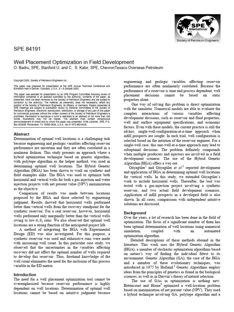Well Placement Optimization in Field Devlopment | PDF | Mathematical ...
