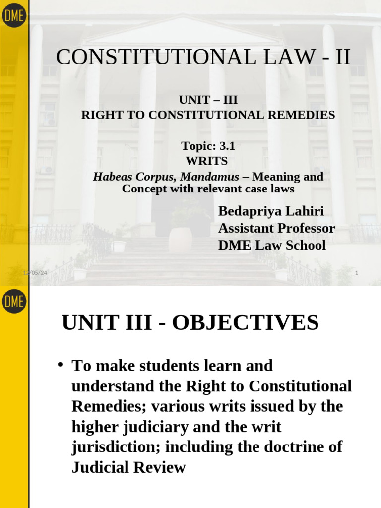 Constitutional Law-II Unit III | PDF | Writ | Certiorari