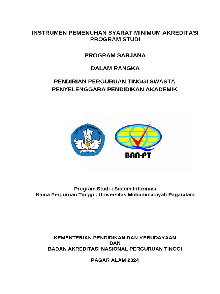 Instrumen Pemenuhan Syarat Minimum Akreditasi Program Studi Sistem Informasi | PDF