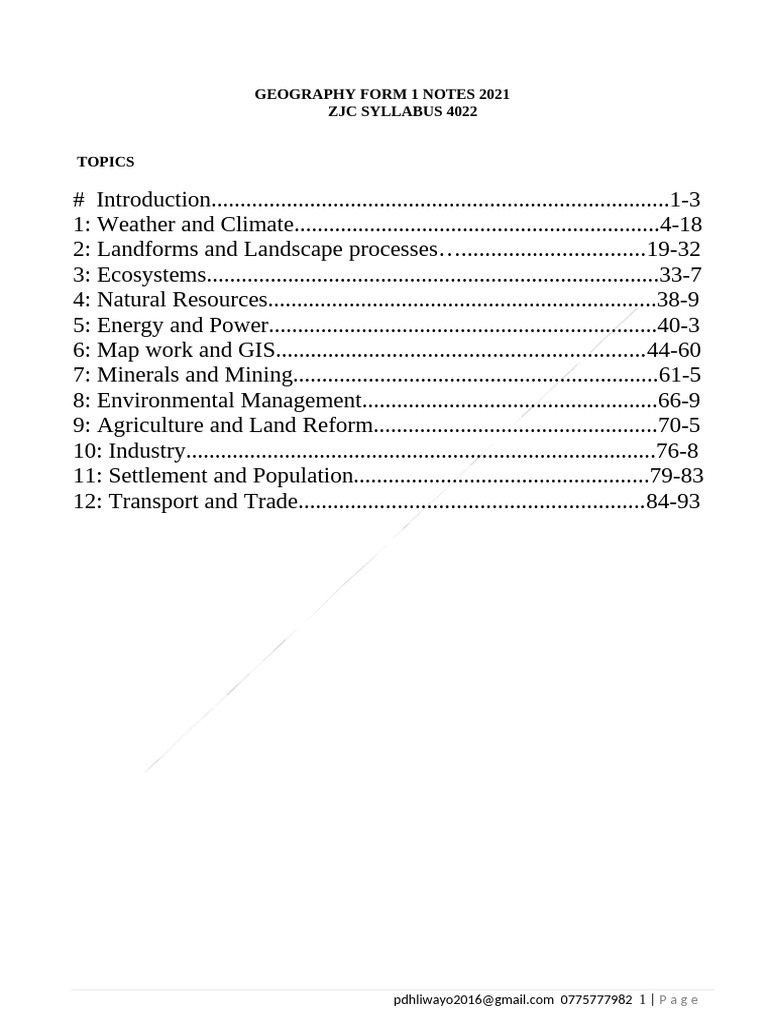 Form 1 Geography Notes New Cclum 2022 Doc 083610382 | PDF ...