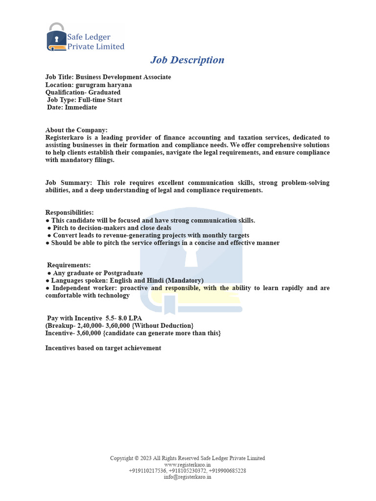 Job Description - Registerkaro (BDA) | PDF