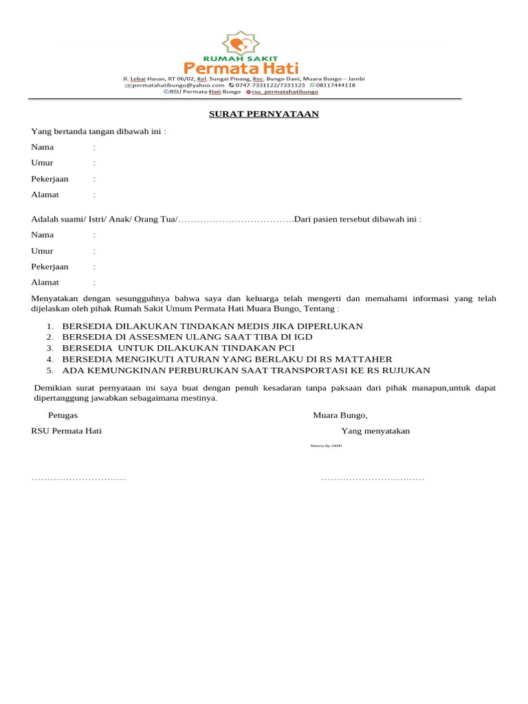 Surat Pernyataan Rujuk Ke Rsud Raden Mattaher Jambi | PDF