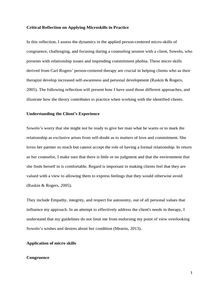Critical Reflection On Applying Microskills in Practice - Edited | PDF ...