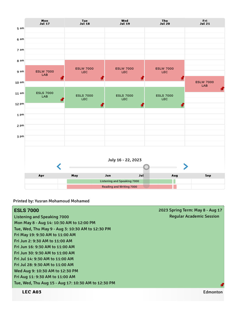 ESL Course Schedule July 2023 | PDF