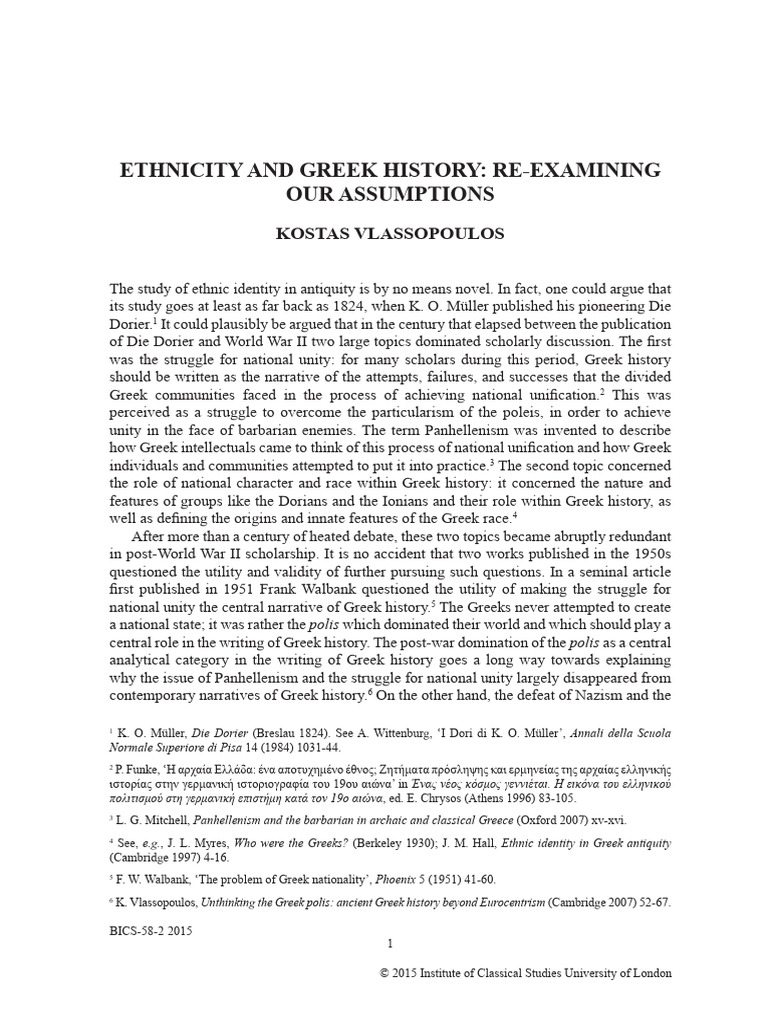VLASSOPOULOS-Ethnicity and Greek History Re-Examining | PDF | Ethnicity ...