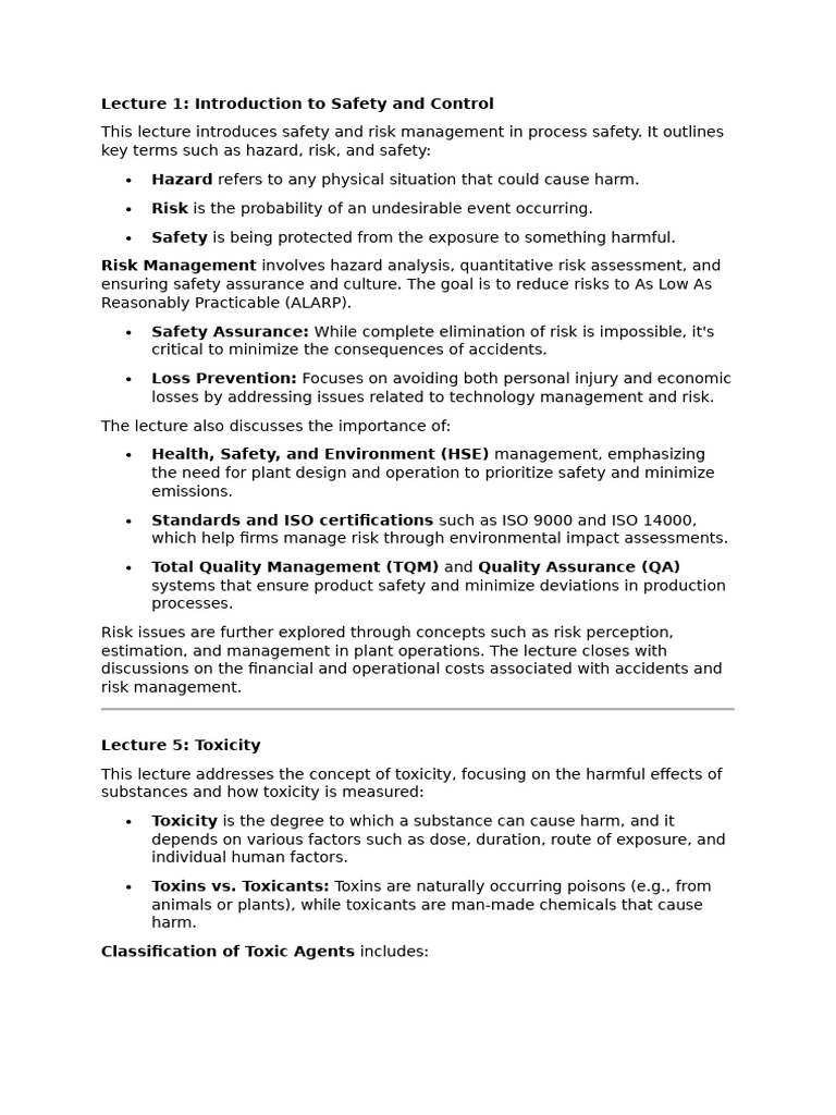 Summairzed of Lec 1,5,6,7,8 | PDF | Toxicity | Risk